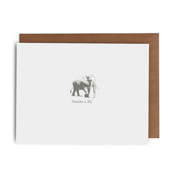 Thanks a Ton - Elephant Design Greeting Card - Lost Art Stationery